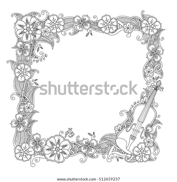 Coloring Page Border Square Frame Violin Stock Illustration 512659237
