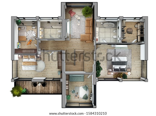 Colours Architectural Plan Top View Scheme Stock Illustration 1584310210