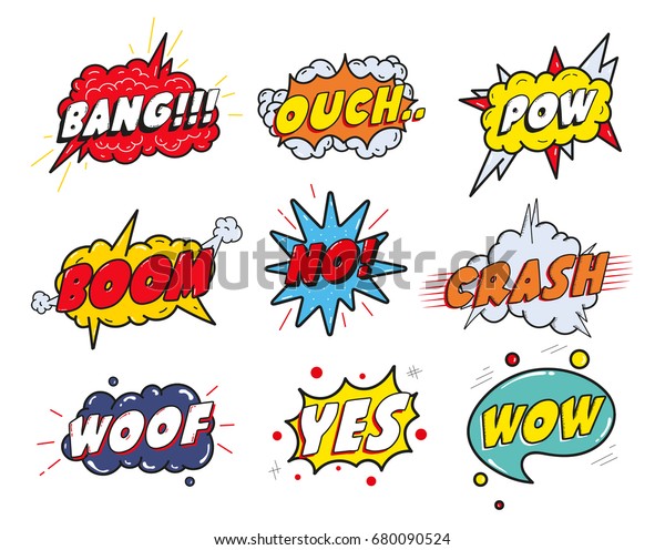 Comic Sound Speech Effect Bubbles Set: ilustrações stock 680090524 ...