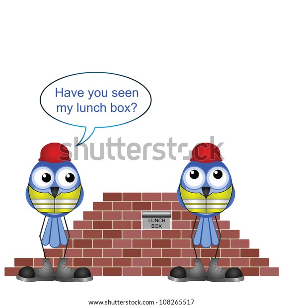 Comical Construction Workers Missing Lunch Box Stock Illustration ...