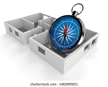 Compass Inside House Plan Isolated On Stock Illustration 1482890051 ...