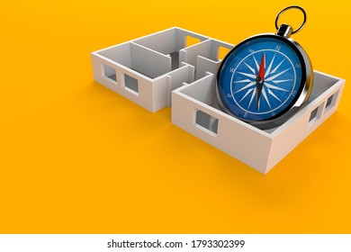 Compass Inside House Plan Isolated On Stock Illustration 1793302399 ...