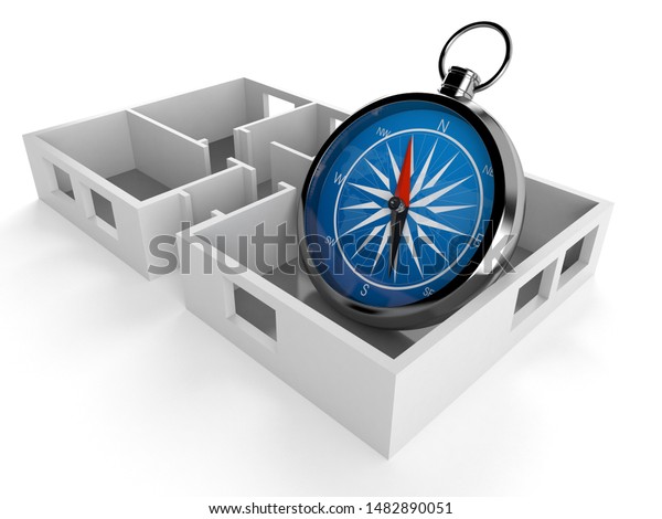 Compass Inside House Plan Isolated On Stock Illustration 1482890051 ...