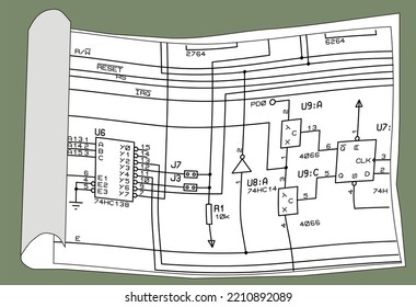 Complex Electrical Circuit a White Paper Stock Illustration 2210892089 ...