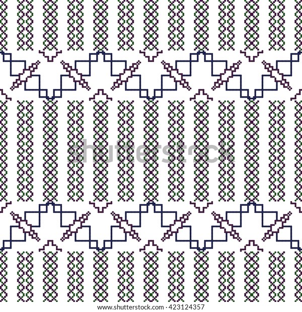 Complex Embroidery Geometric Patterns Style Pixel Stock Illustration ...