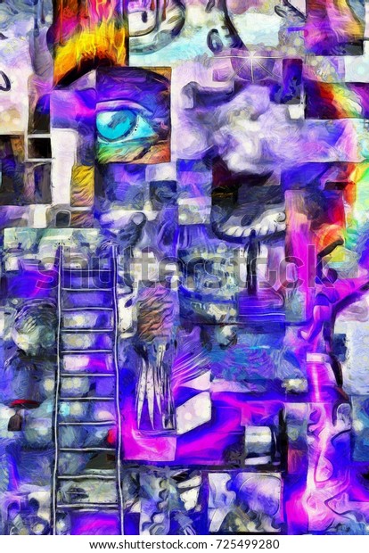 Complex Surreal Painting Geometric Elements Eye Stock Illustration ...