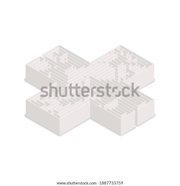 Complicated Labyrinth Cross Shape Isometric View Stock Illustration ...