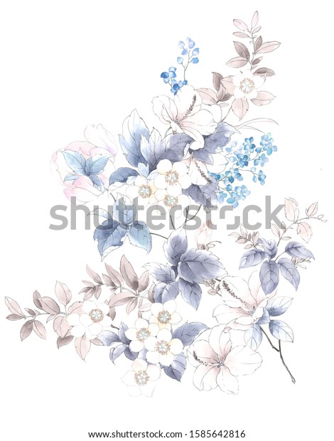 Computer Drawn Beautiful Flowers Illustration Stock Illustration 1585642816