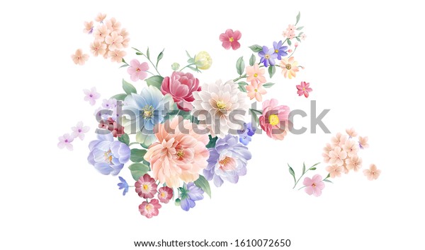 Computer Drawn Flower Flowers Stock Illustration 1610072650