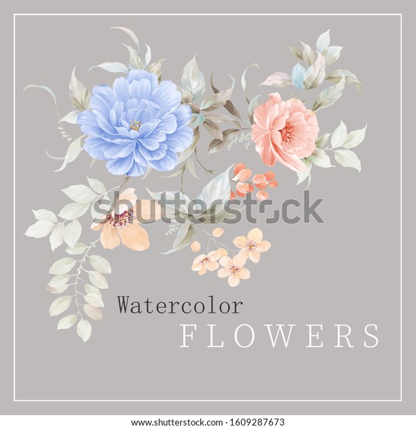 Computer Drawn Leaves Flowers Stock Illustration 1609287673