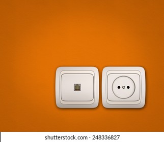 Computer Electrical Outlets On Green Wall: ภาพประกอบสต็อก 247581274 ...