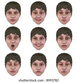 Computer Generated Face Nine Expressions Clipping Stock Illustration ...