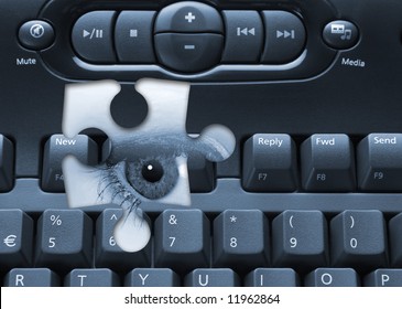 Computer Keyboard Eye Looking Through Jigsaw Stock Illustration ...