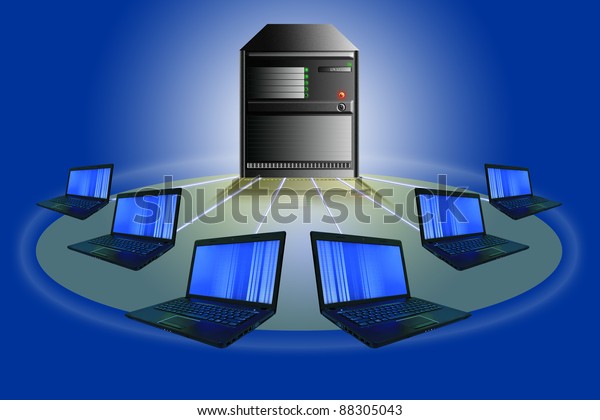 Computer Network Concept Computer Laptop Group Stock Illustration ...