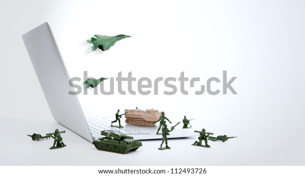 Computer Security Concept Soldierstankplane Guarding Laptop Stock ...