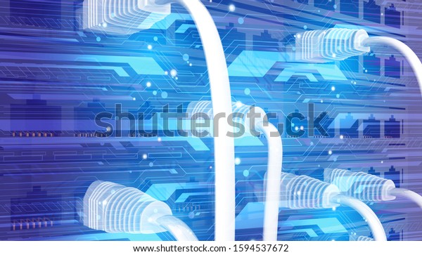 Computer Server Connecting Network Plugs 3d Stock Illustration ...