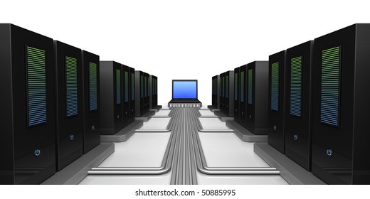 Computer Servers Perspective Over White Background Stock Illustration ...