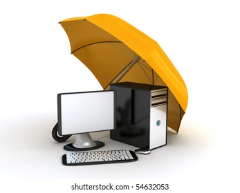 Computer Under Umbrella 3d Render Stock Illustration 54632053 ...