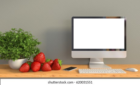 Computer White Screen On Office Table Stock Illustration 620031551 ...