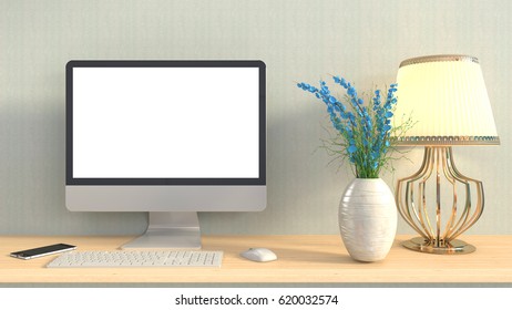 Computer White Screen On Office Table 스톡 일러스트 620032574 | Shutterstock
