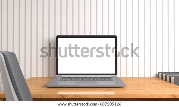 Computer White Screen On Office Table Stock Illustration 607505126 ...