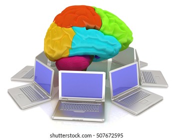 Computers Connected Central Brain 3d Render Stock Illustration ...