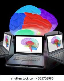 Computers Connected Central Brain 3d Render Stock Illustration ...