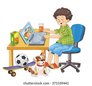 Computers Internet Communication Cute Boy Talking Stock Illustration ...