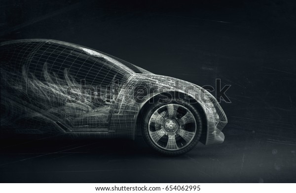 Concept Car Wireframe 3d Illustration Stock Illustration 654062995
