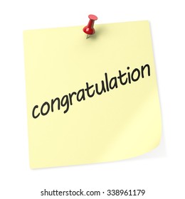 Congratulation Yellow Sticky Note Red Push Stock Illustration 338961179