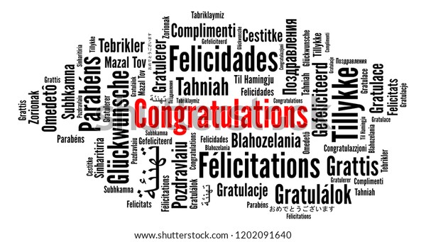 Congratulations Different Languages Word Cloud Stock Illustration