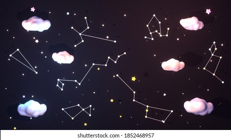 Constellations Stars Clouds 3d Rendering Picture Stock Illustration ...