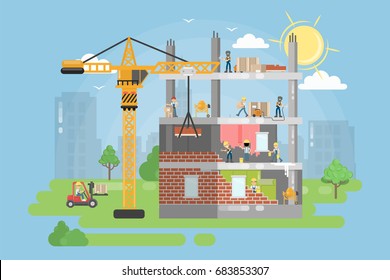 Constructing New Building People Work On Stock Illustration 683853307 ...