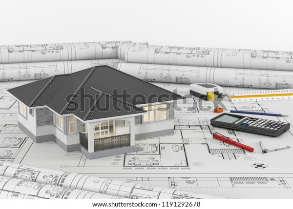 Construction Plans Drawing Tools House Architectural Stock Illustration ...