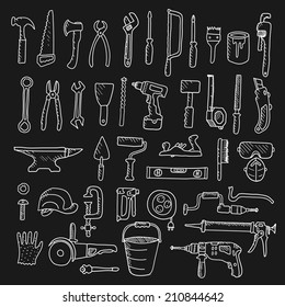 Construction Tool Collection Doodles Stock Illustration 210844642 ...