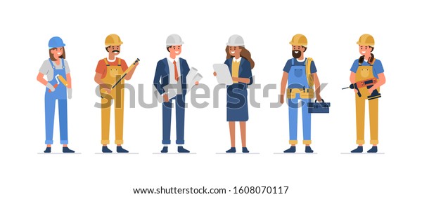 Construction Workers Concept Engineers Builders Team Stock Illustration ...