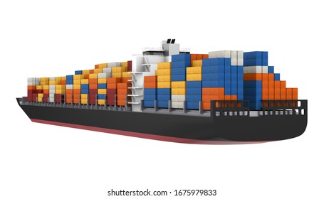 Container Ship Isolated Side View 3d Stock Illustration 1675980631 ...