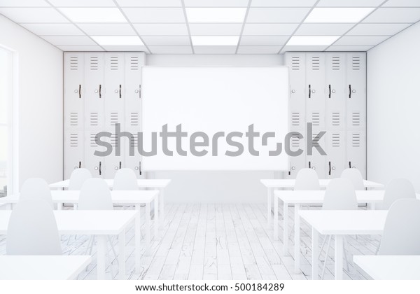 Contemporary Bright Classroom Interior Empty Whiteboard Stock ...