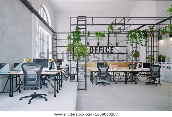 Contemporary Office Interior 3d Rendering Design Stock Illustration ...