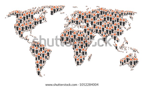Continent Map Collage Constructed Candle Pictograms Stock Illustration ...