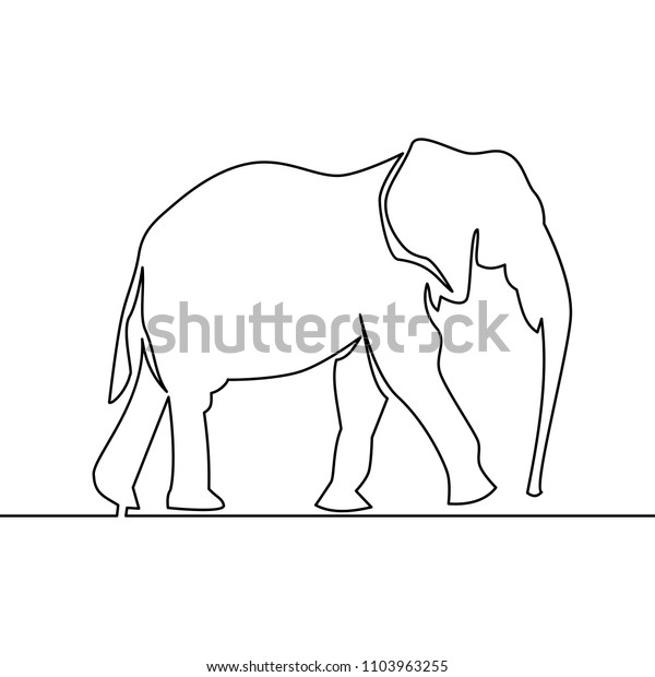 Continuous Line Drawing Elephant Walking Symbol: ภาพประกอบสต็อก ...