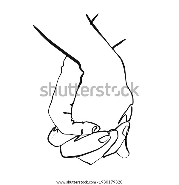 Continuous Line Drawing Holding Hands Together Stock Illustration ...