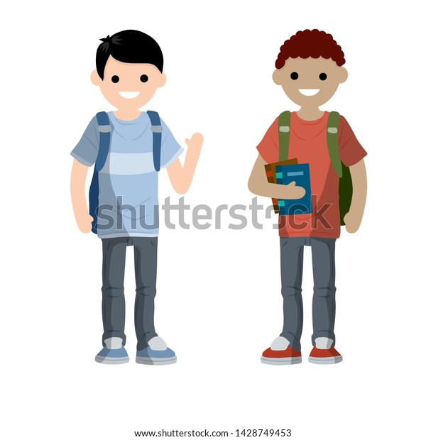 Conversation Between Two Students Backpack Books Stock Illustration ...