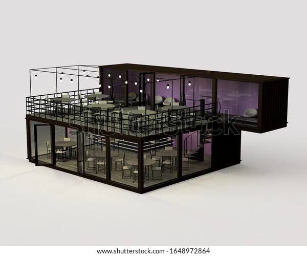 Converted Old Shipping Container Into Restoraunt Stock Illustration ...