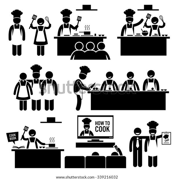 Cooking Class Chef Cook Stick Figure 스톡 일러스트 339216032