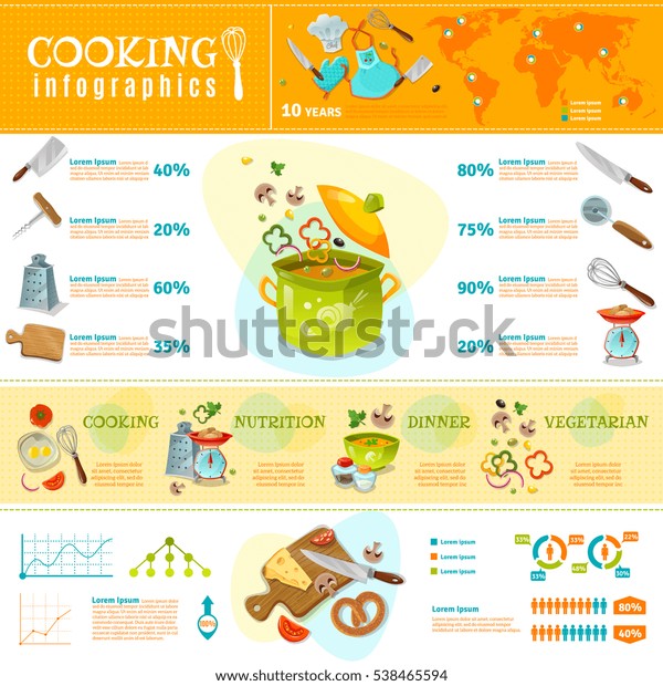 Cooking Infographics Flat Layout Statistics Kitchenware Stock ...
