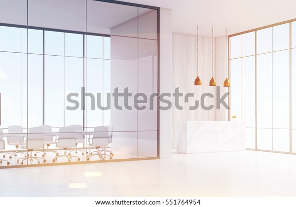 Corner Office White Reception Table Paper Stock Illustration 551764954