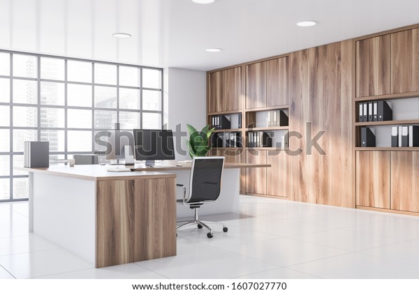 Corner Stylish Ceo Office White Walls Stock Illustration 1607027770