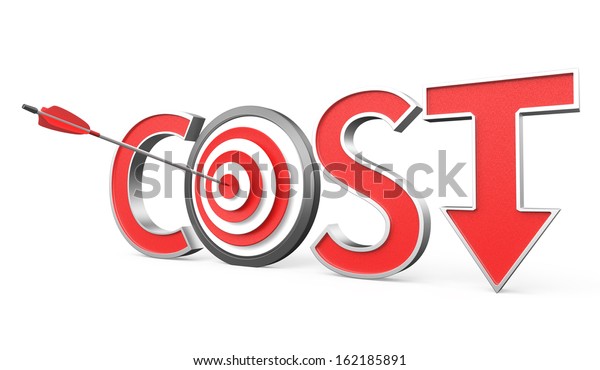 Cost down concept with arrow and target sign