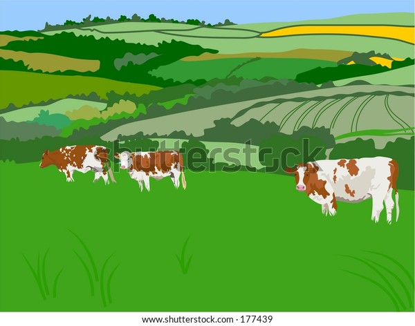 Cows Grazing Stock Illustration 177439